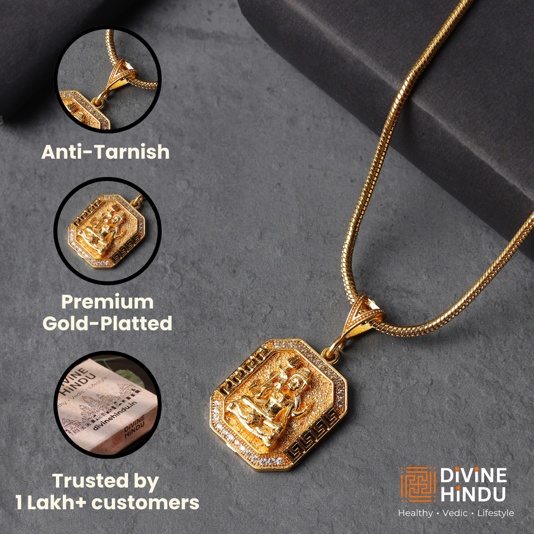 Gold Plated Lord Shiva Mahadev Pendant Chain Necklace - Divine Hindu