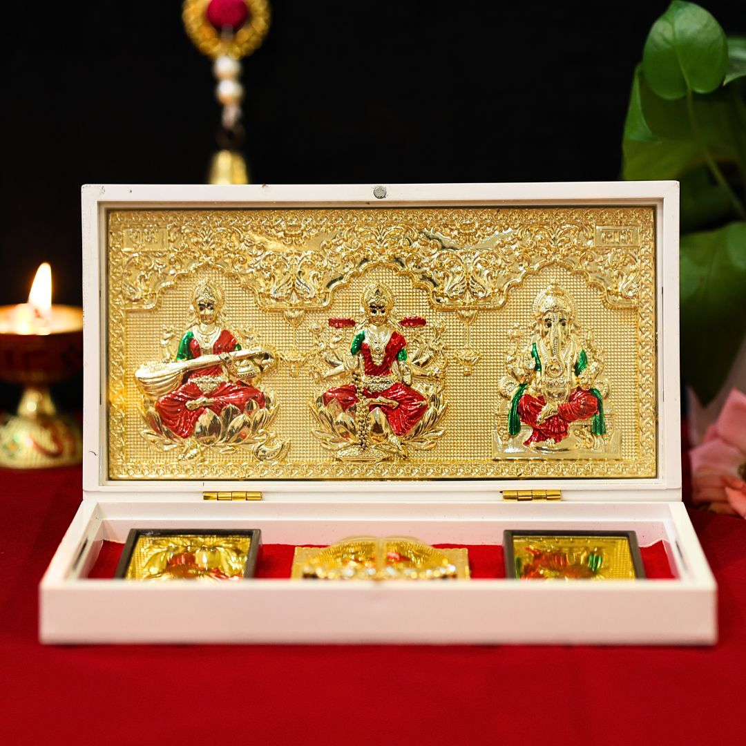 Ganesh Lakshmi Saraswati Pocket Temple - Gold Platted – Divine Hindu