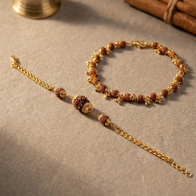 Shiva-Shakti Duo: Rudraksha Link Chain & Gold-Finish Bracelet – Divine ...