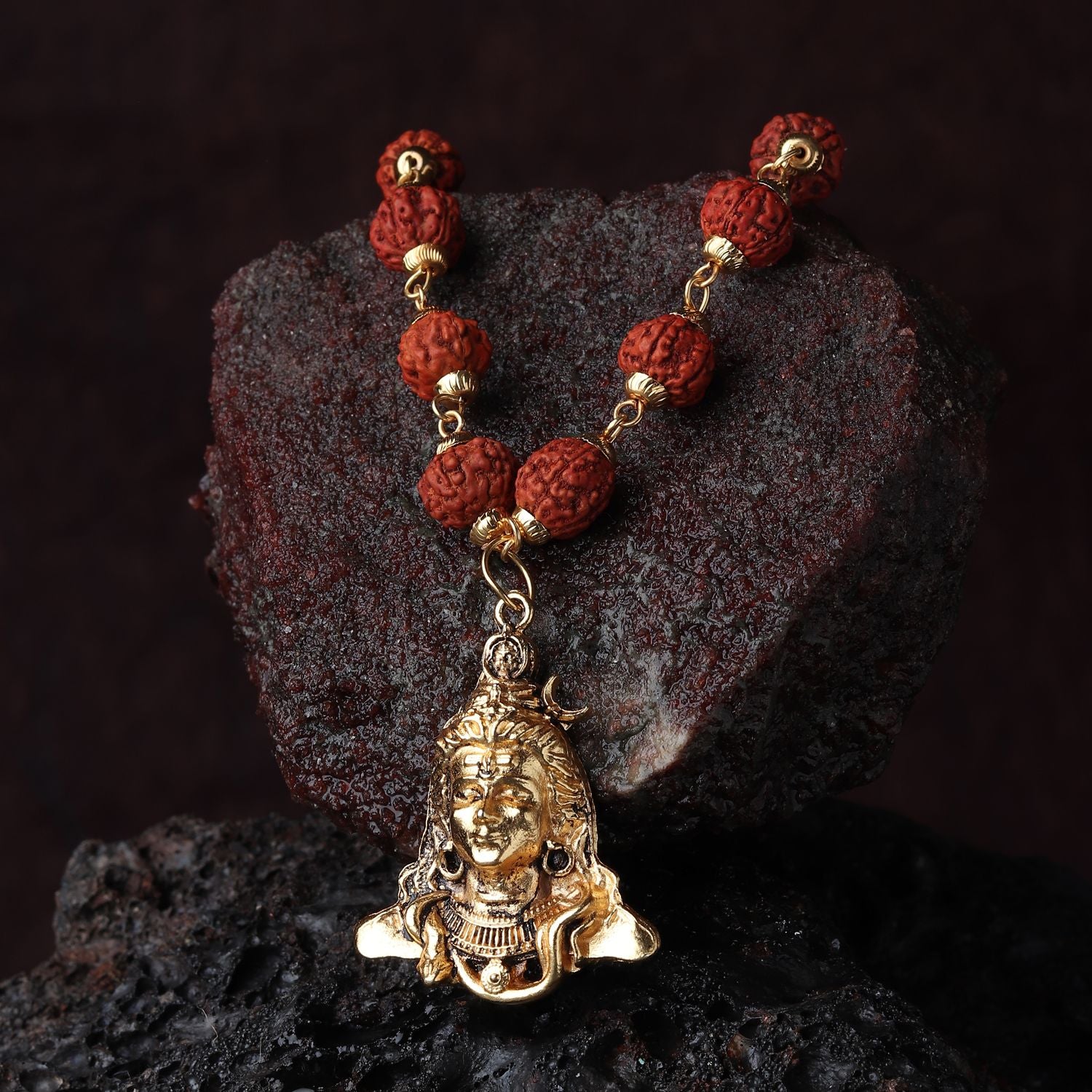 Divine Hindu Gold-Plated Rudraksha Shiva Necklace | Spiritual Jewelry