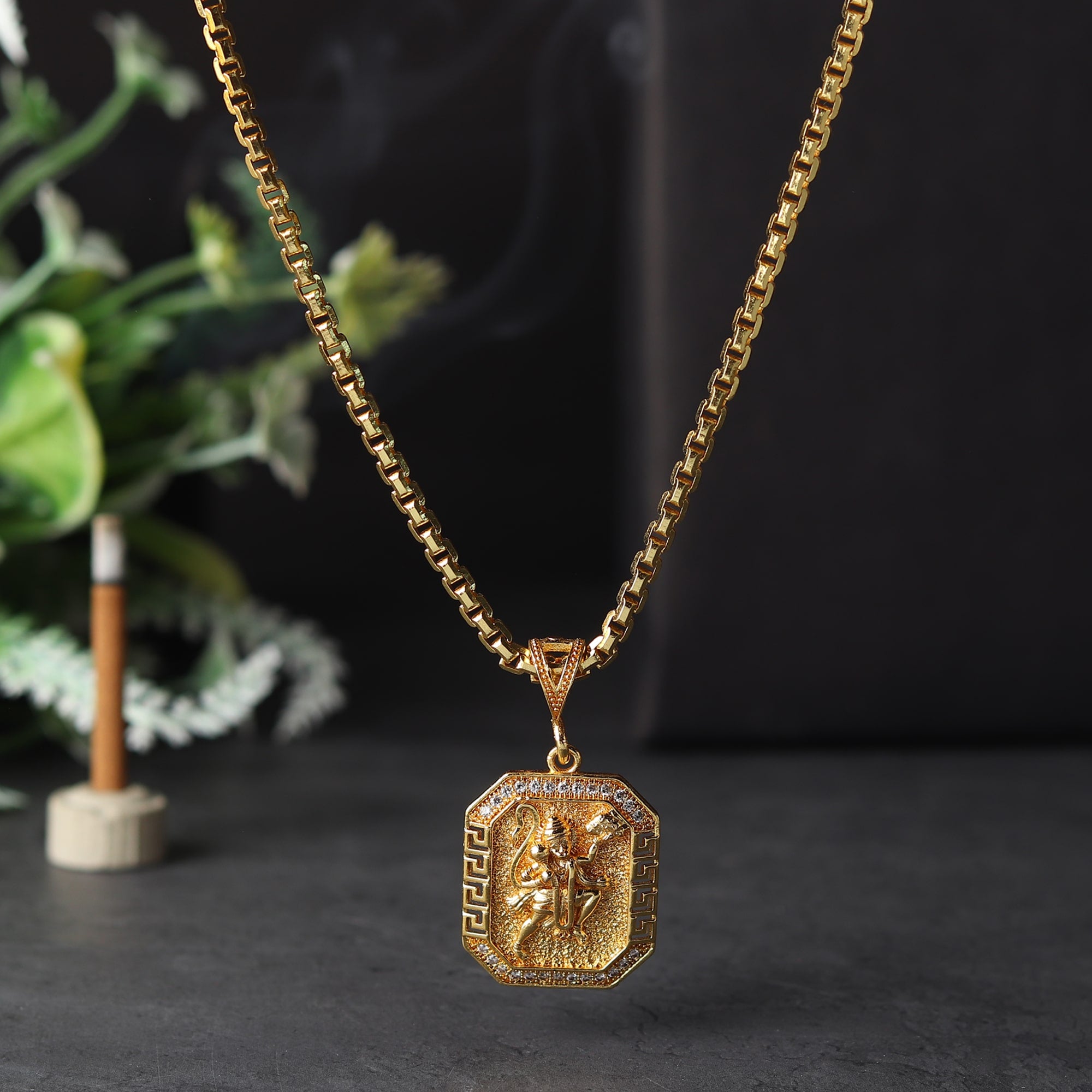 Gold Plated Hanuman Pendant with Chain - Symbol of Strength and ...