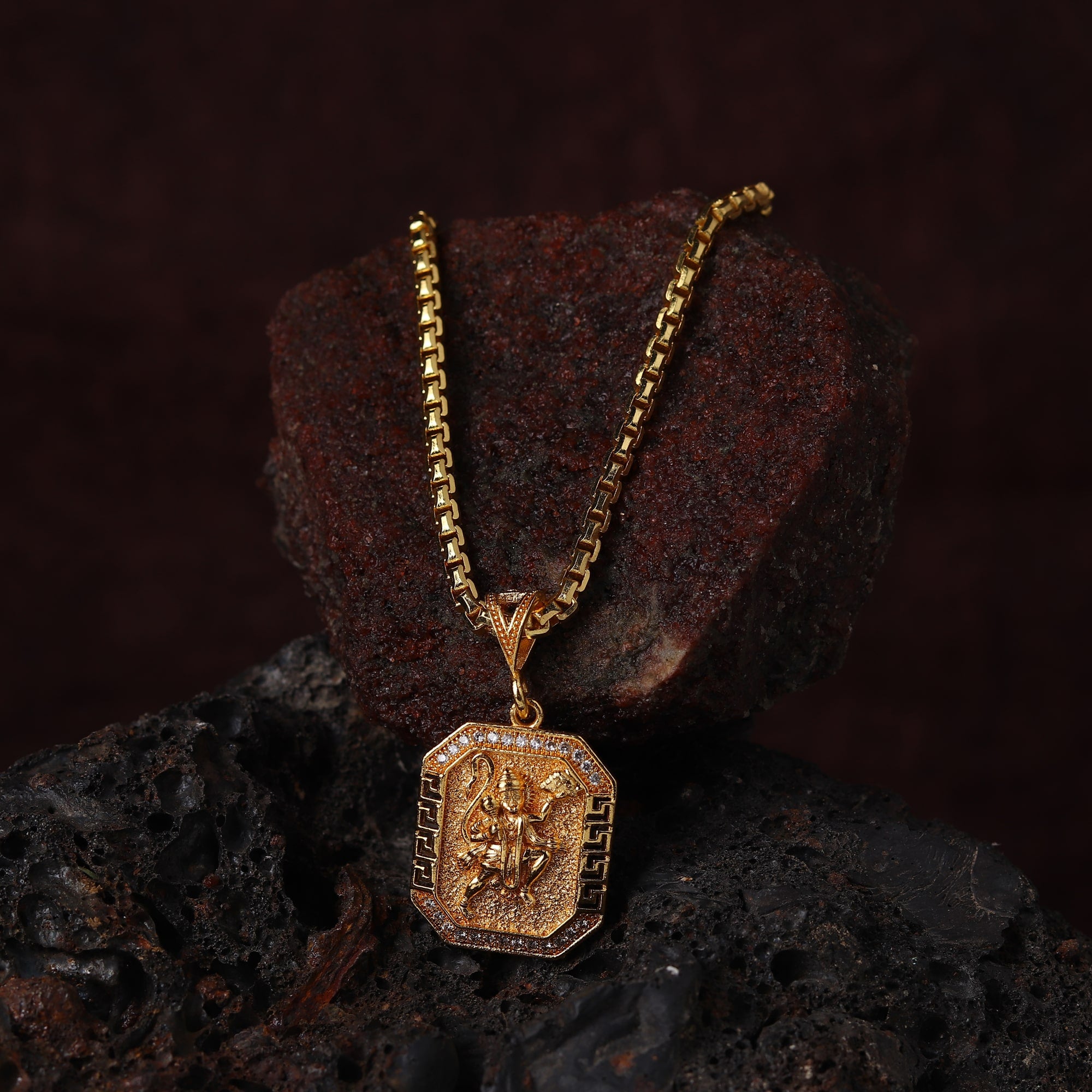 Gold Plated Hanuman Pendant with Chain - Symbol of Strength and ...