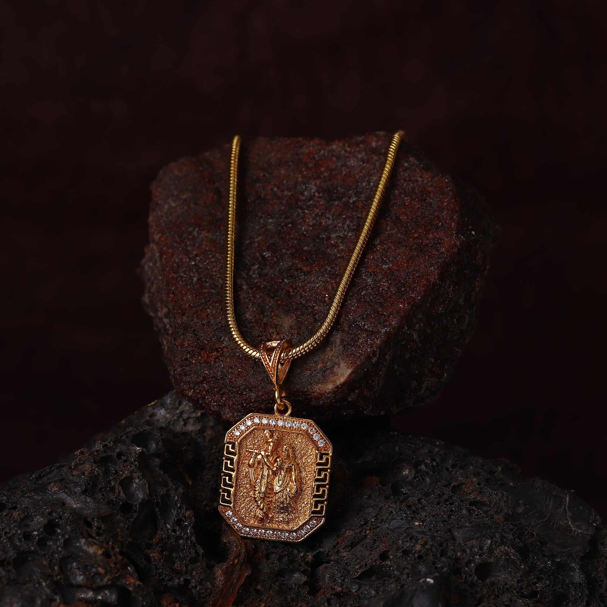 Gold Plated Radha Krishna Pendant With Chain - Divine Love and Elegance ...