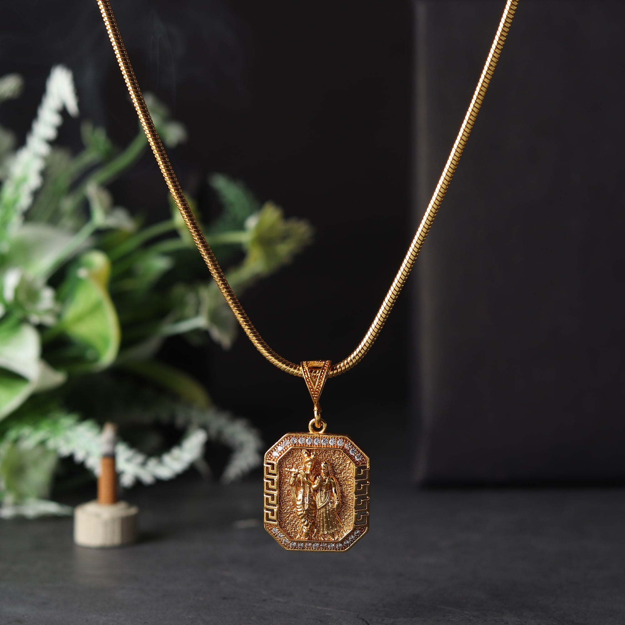 Gold Plated Radha Krishna Pendant With Chain - Divine Love and Elegance ...