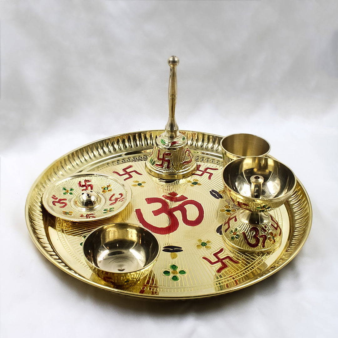 Antique Gold Brass Pooja Thaal (Set of 5) – Divine Hindu