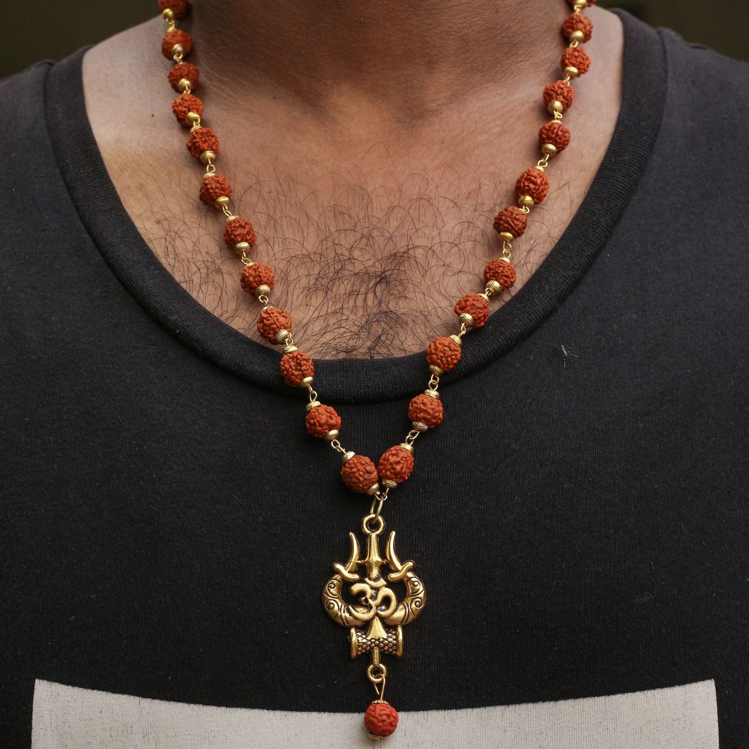Gold Plated Rudraksha OM Shiva Trishool Necklace - Divine Jewelry ...
